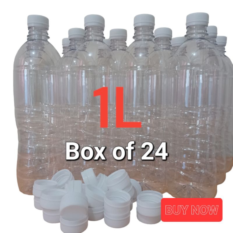 1 Liter 24 pcs PET Plastic bottle (1000ml) with Caps, shipped with Box ...