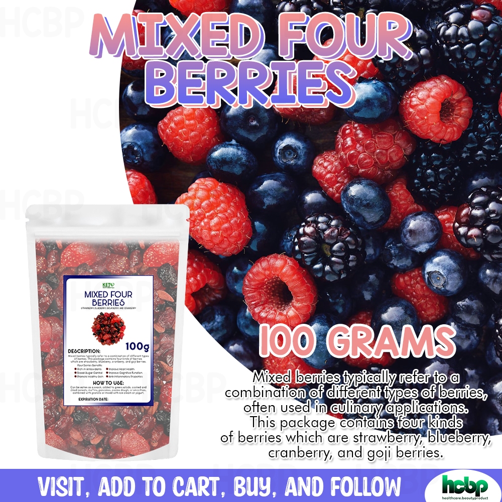 Dried Mixed Four Berries 100g (Strawberry Cranberry Blueberry Goji ...