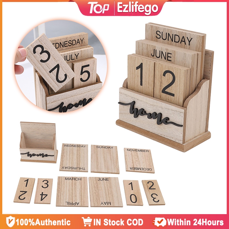 Wood Calendar Style Retro Desk Calendar Decor Wood Month Date Display ...