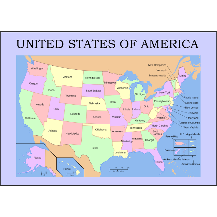 USA Political Map Waterproof A4 Laminated Chart | Shopee Singapore