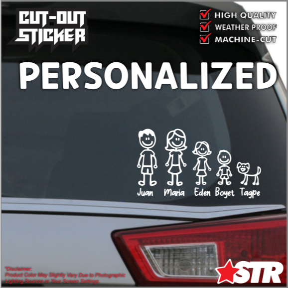 Personalized Family Stick Figure Cut-out Car Sticker Waterproof ...