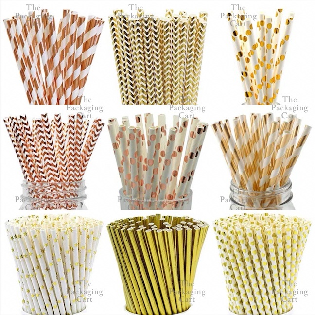 Drinking Paper Straw Metallic Gold Colorful Individually Wrapped Boba ...