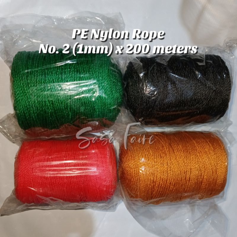 PE Nylon Rope No.2 (1mm x 200 meters) Polyethylene Rope / Tali / Lubid BLACK ROPE GREEN ROPE RED ...