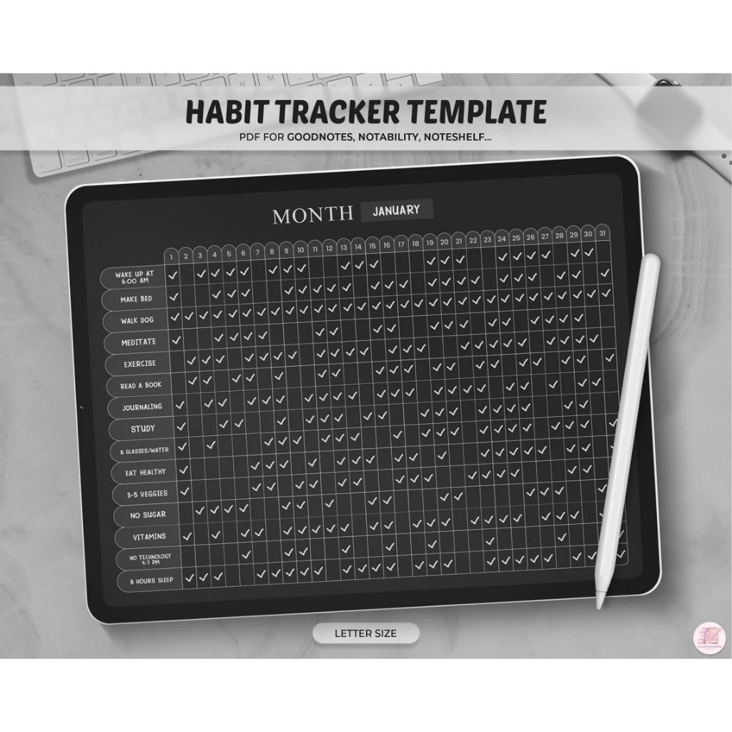 Digital Planner, Goodnotes Template, Monthly Habit Tracker, Daily Habit ...