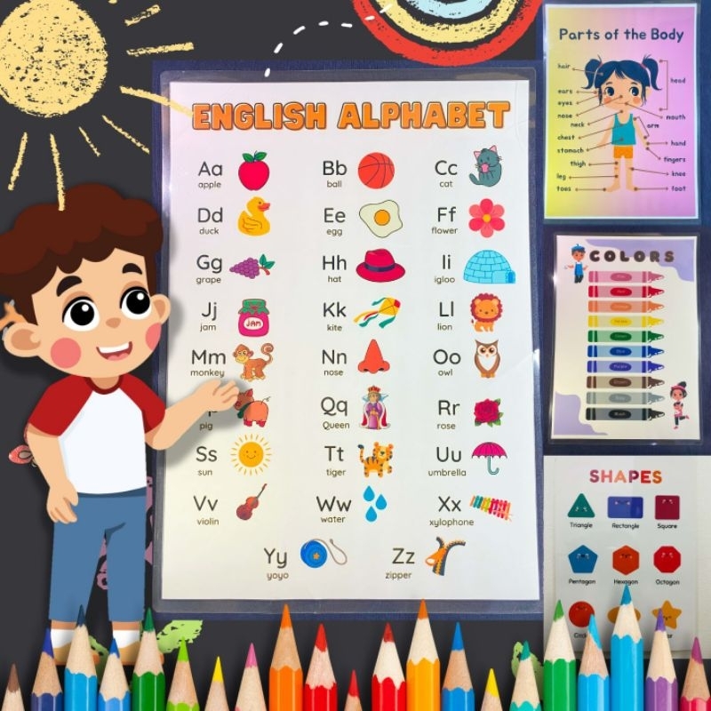 Laminated Educational Charts for Kids Wall - A4 Size ABC Numbers Colors ...