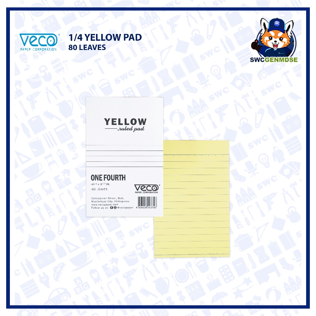 VECO Yellow Ruled Pad | One Fourth | 80 Leaves | Sold Per Pad | Shopee ...