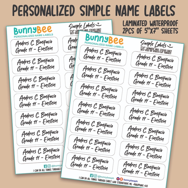 Simple Handwritten Personalized Name Labels (NAME, GRADE & SECTION ...