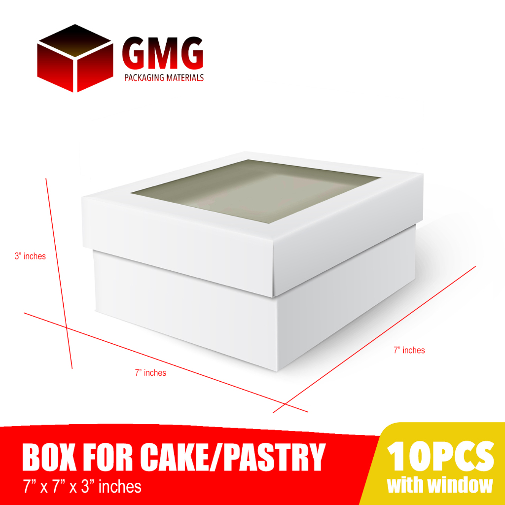 GMG Cake Pastry Box w/Window 7 x 7 x 3 inches Cover and Box Glossy ...