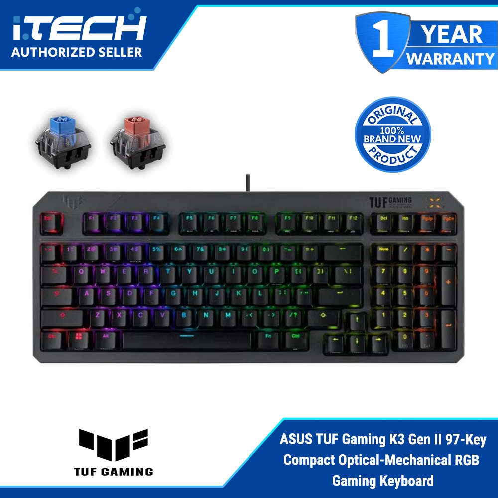 ASUS TUF Gaming K3 Gen II 97-Key Compact Optical-Mechanical RGB Gaming ...