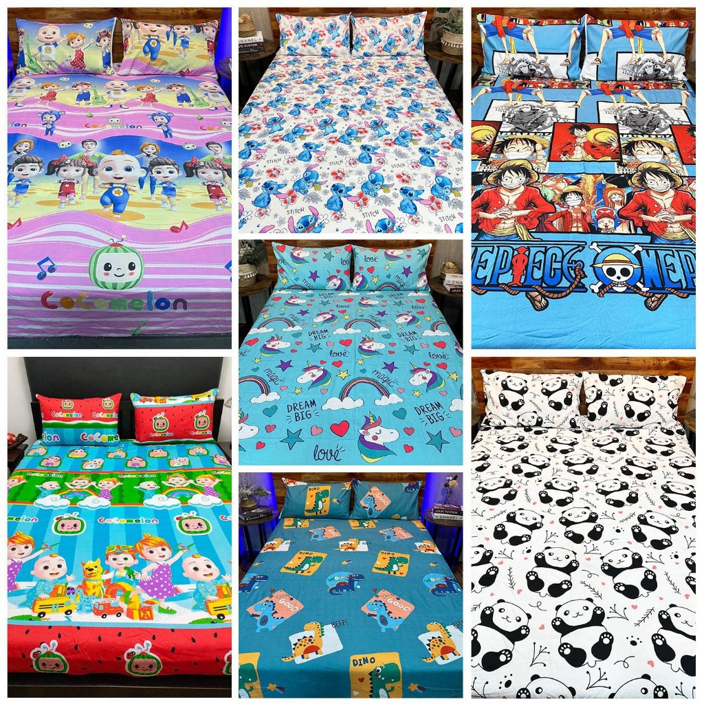 3 in1 Kids Printed Bed Sheet Cartoon Cocomelon Mickey Dino One Piece ...