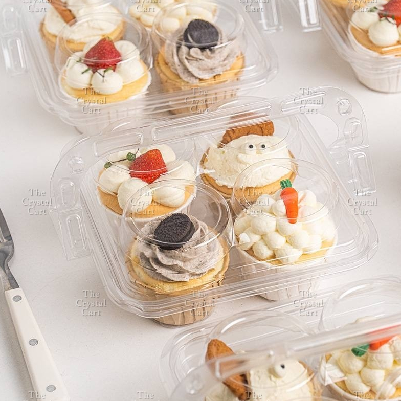 4-Hole Transparent Cupcake Dessert Box with Handle Packaging Stackable ...