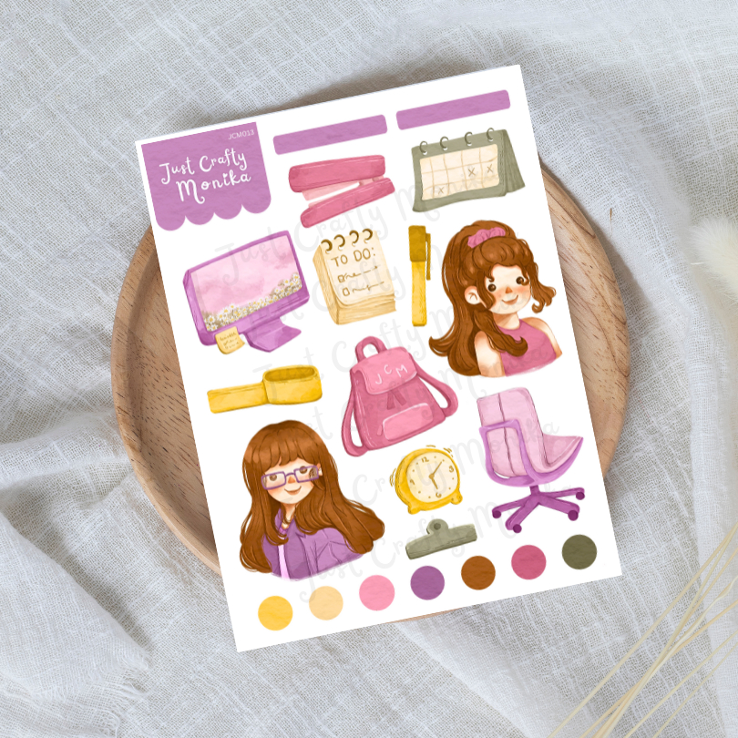 Office Girl Lavender Aesthetic Sticker Sheet | Just Crafty Monika ...