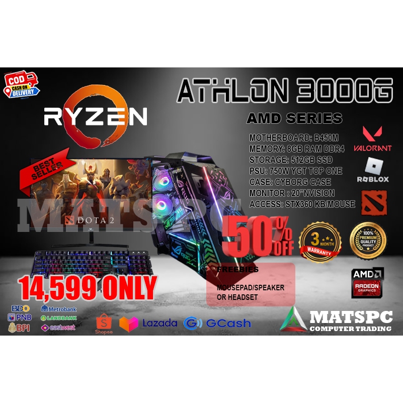 DESKTOP COMPUTER GAMING RIG RYZEN SERIES 8GB RAM 512GB SSD 20 INCHES ...