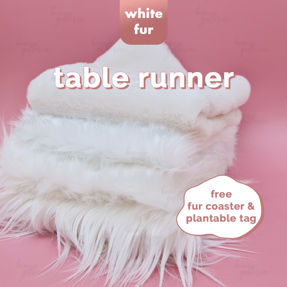 White Faux Fur Fabric Table Runner 4 and 6 seater, car dashboard cover ...