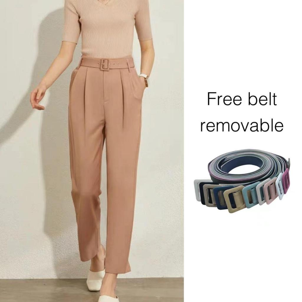 KINWOO High Waist Trouser Pants for Women 26-31 Wide-Legged With Belt ...