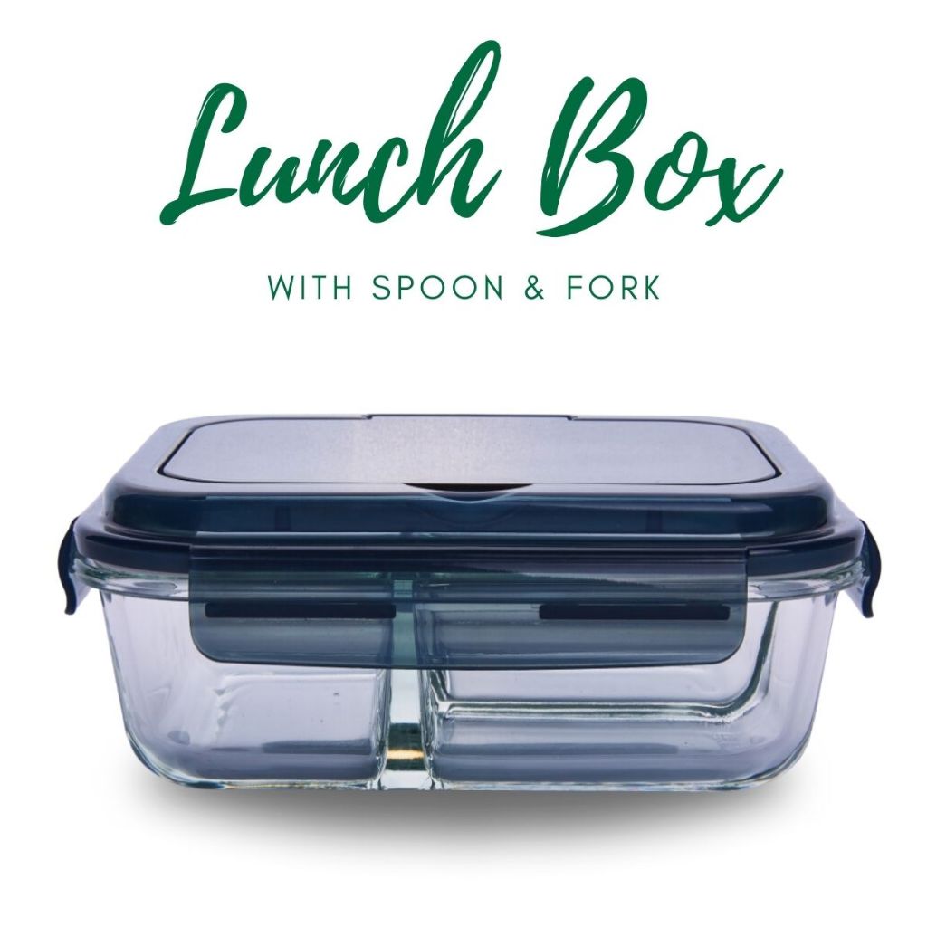 DAU Airtight Food Lunch Box Divider with Spoon Fork Meal Glass ...