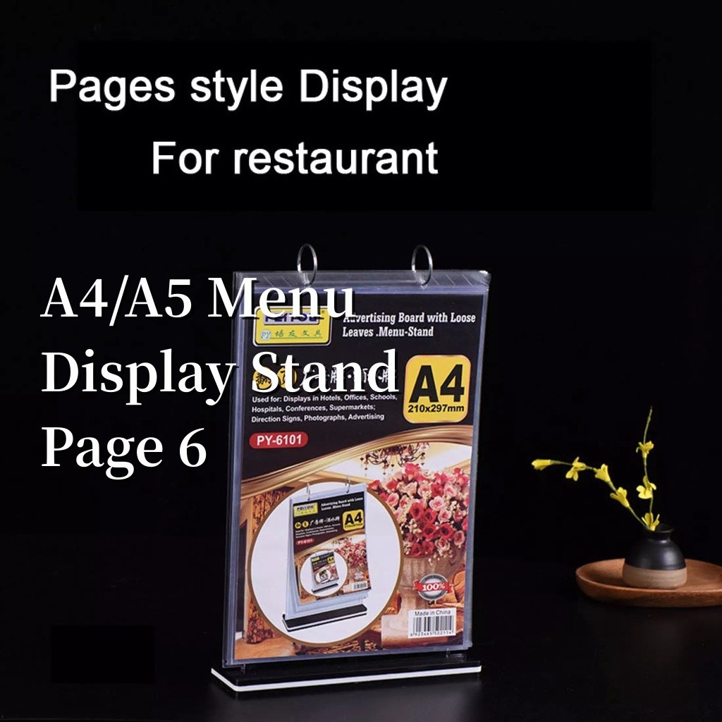 A4/A5 Acrylic Menu Display Stand Transparent Turning Page Menu Display ...