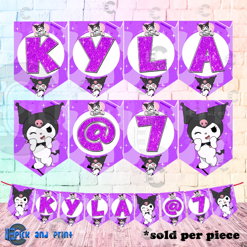 Personalized/Customized Kuromi Sanrio Theme Name Flag Banner Banderitas ...