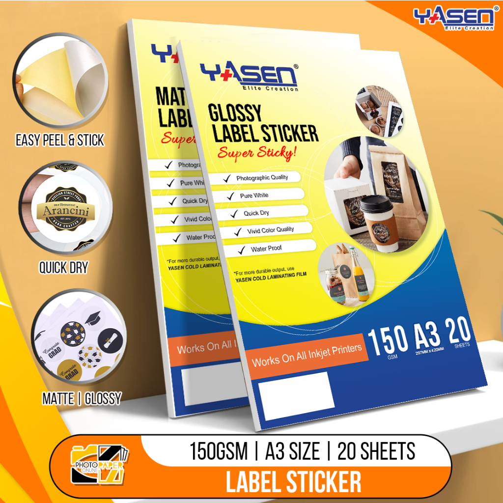 A3 Size Yasen Label Sticker Paper 150gsm Matte || Glossy Printable ...