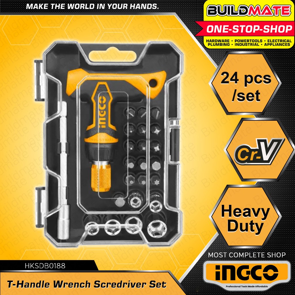BUILDMATE Ingco 24 PCS T Handle Wrench Ratchet Magnetic Screwdriver Set ...