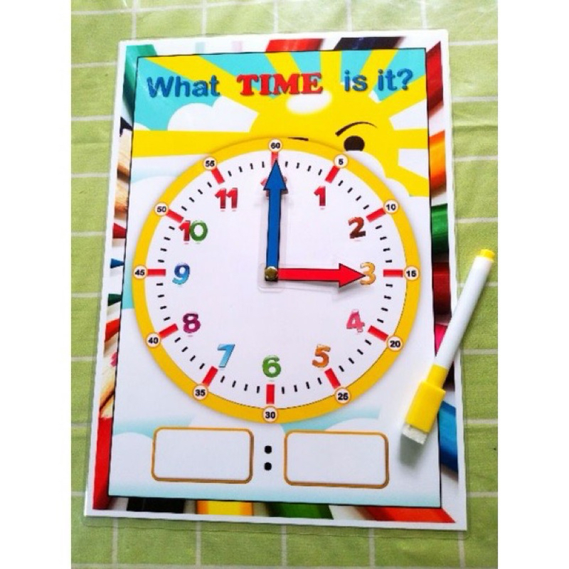 Clock telling time educational activity for kids laminated with marker ...