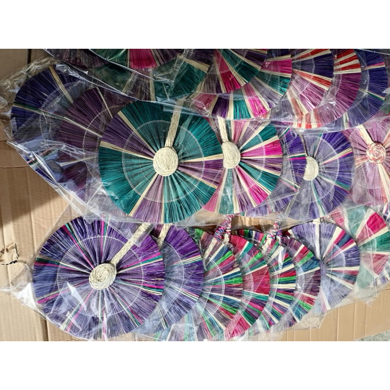 Cutesy Colorful LolliFan Raffia Abaniko Fan Pamaypay Rainbow Fan Native ...