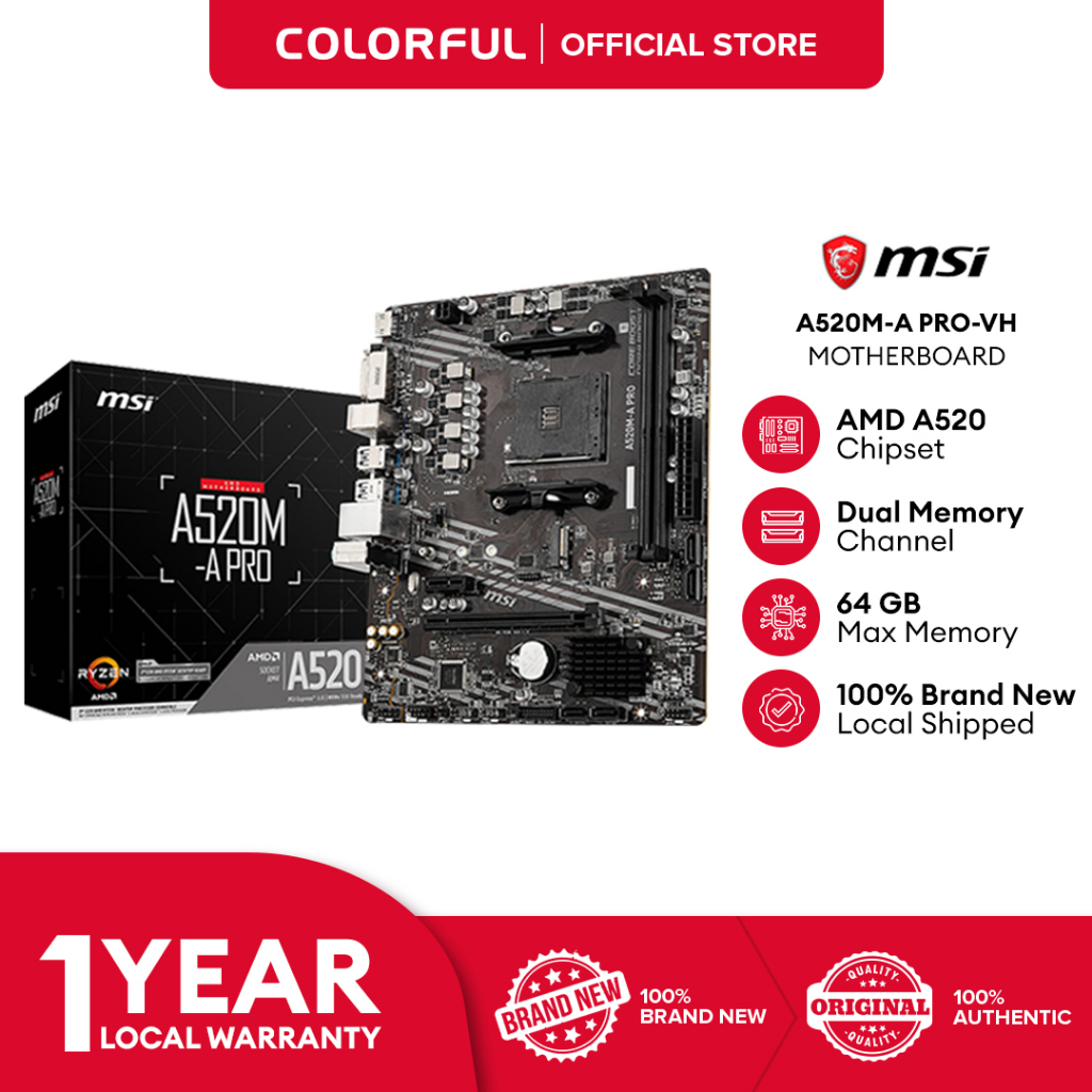 MSI AMD A520M-A PRO Motherboard (Socket AM4 Supported) | Shopee Singapore