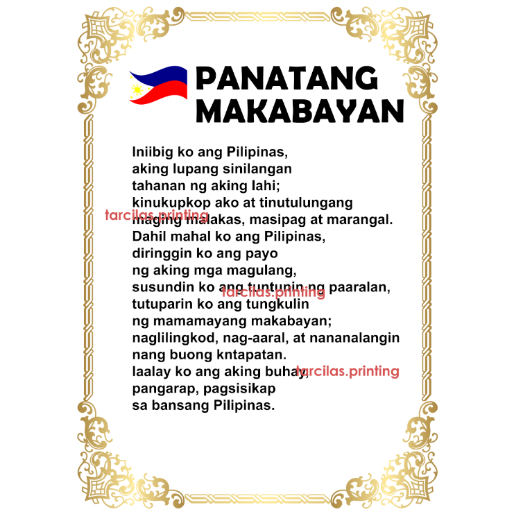 Panatang Makabayan Chart A4 Laminated High Print Quality | Shopee Singapore