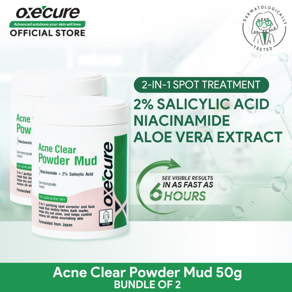 OXECURE 2% Salicylic Acid Acne Clear Powder Mud 50g, Bundle of 2 EX ...