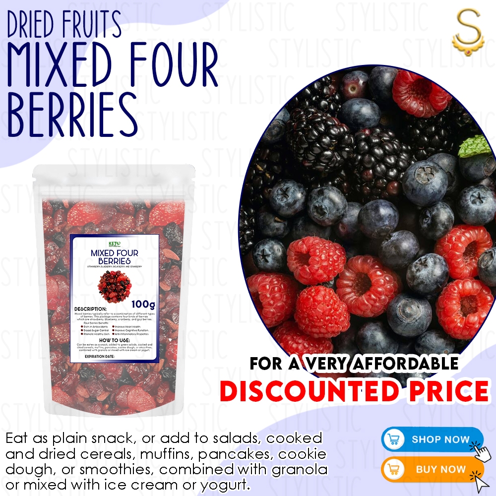 Dried Mixed Four Berries 100g (Strawberry Cranberry Blueberry Goji ...
