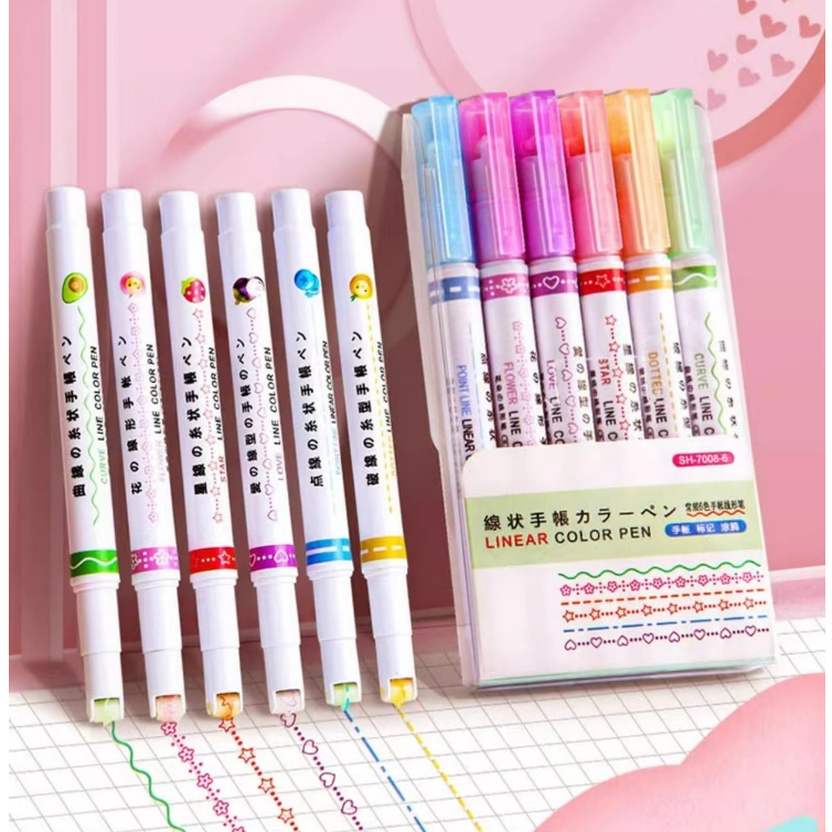 Creative 6-color ledger lace pen, wave shaped highlighter pen, DIY ...