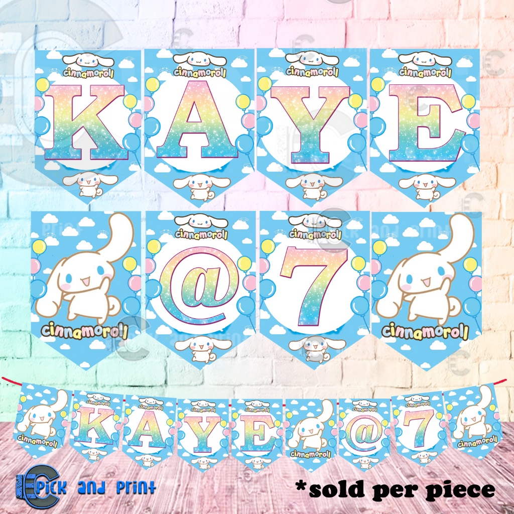 Personalized Cinnamoroll Sanrio Theme Name Flag Banner Banderitas for ...