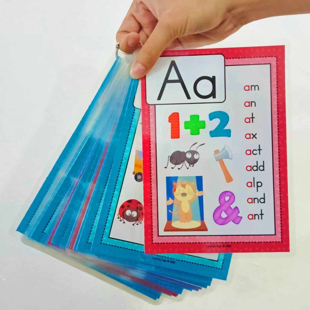 Alphabet Phonics Flashcards with Words List Laminated Reading Practice ...