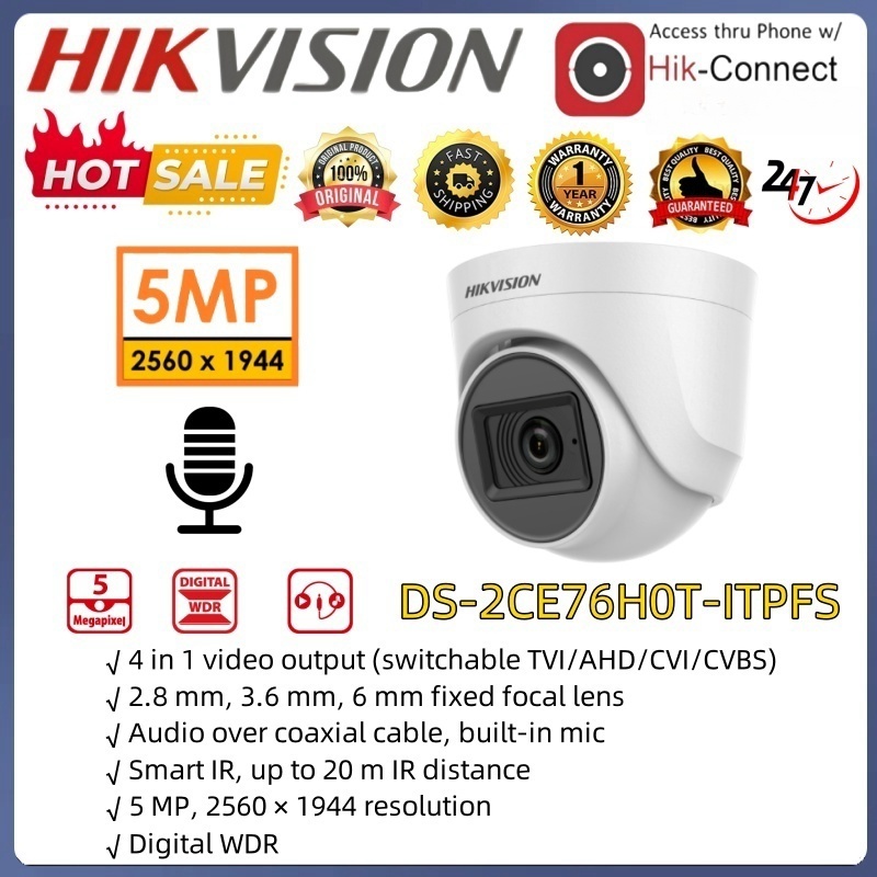 Hikvision 5MP HD IR Fixed Turret CCTV Camera Indoor Wired Night Vision ...