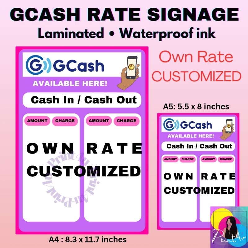 Gcash Rate Signage A4 Laminated - customized Rates | Shopee Singapore