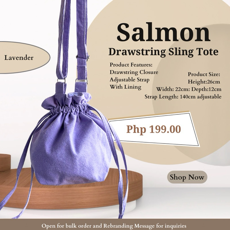 Salmon Canvas Draw String Sling Bag by Vintage Threads(beyond the vines ...