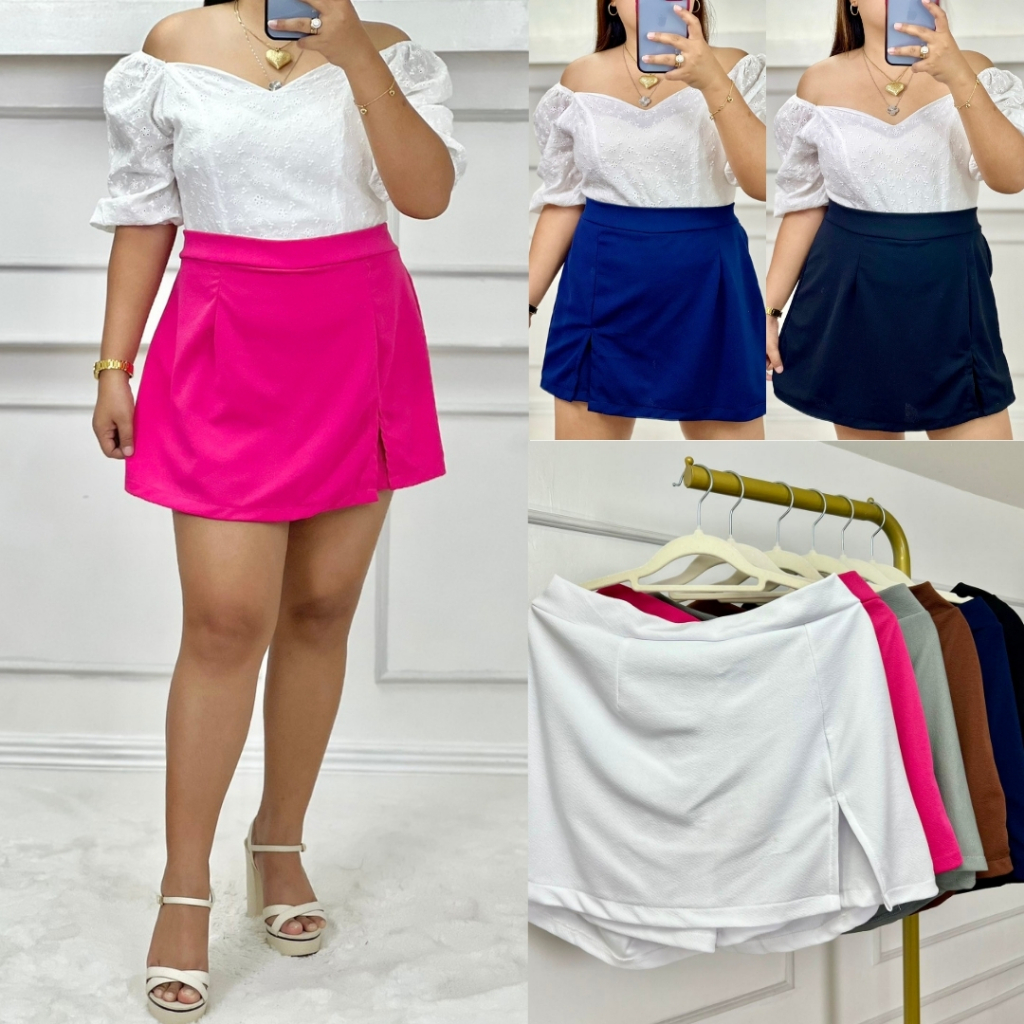 PLUS SIZE SPLIT FRONT SOLID HIGH WAISTED SKORT M-3XL BY TAYTAYSIGNATURE | Shopee Singapore