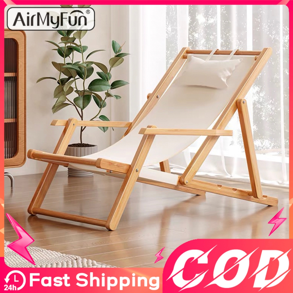 Deck Chair Wooden Folding Beach Chair Ergonomic Design Portable Lounge ...