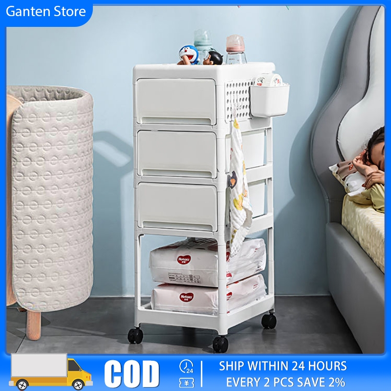 4 Layer Trolley Cart Organizer with Drawer Baby Storage Trolley Cart ...