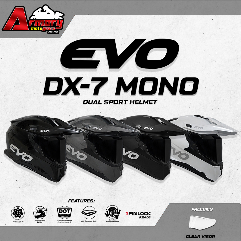 EVO DX-7 MONO DUAL VISOR DUAL SPORT HELMET W/ FREE CLEAR LENS | Shopee ...