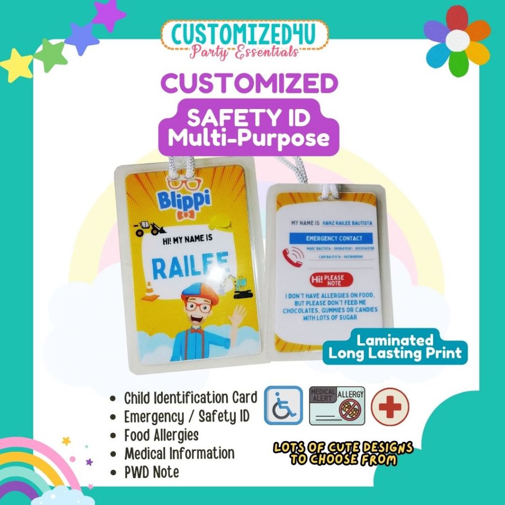 Customized Laminated Safety ID / Medical / Allergies /ASD Emergency Tag ...