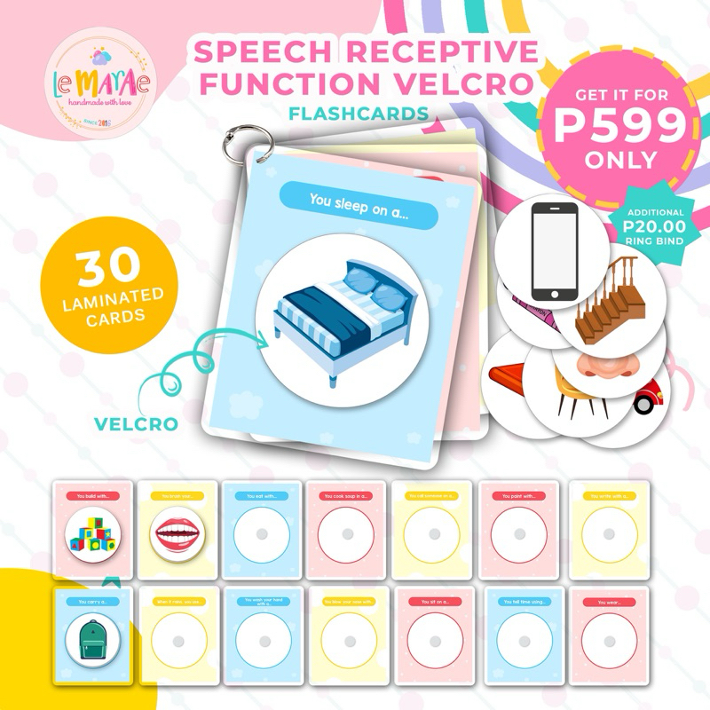 SPEECH RECEPTIVE FUNCTION Laminated Flashcards with Velcro Matching ...