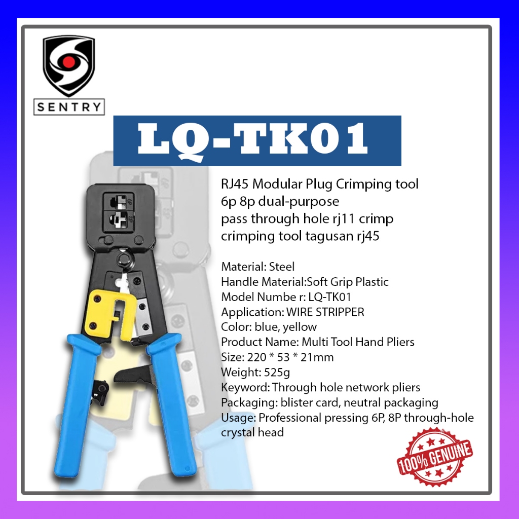 RJ45 Modular Plug Crimping tool 6p 8p dual-purpose pass through hole ...