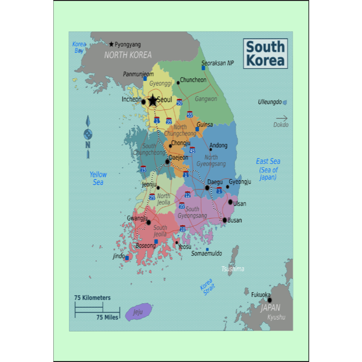 South Korea Regions Map Waterproof A4 Laminated Chart | Shopee Singapore