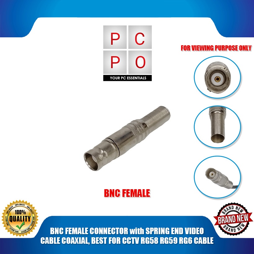 PC PO BNC FEMALE CONNECTOR with SPRING END VIDEO CABLE COAXIAL, BEST ...