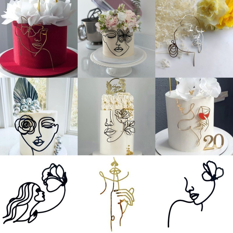 Acrylic Woman Face Cake Topper Decoration Dace Line cake decoration ...