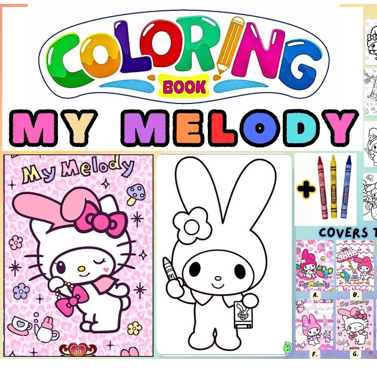 MY MELODY COLORING BOOK PAD WITH THREE CRAYON AND RESEALABLE POUCH, FOR ...