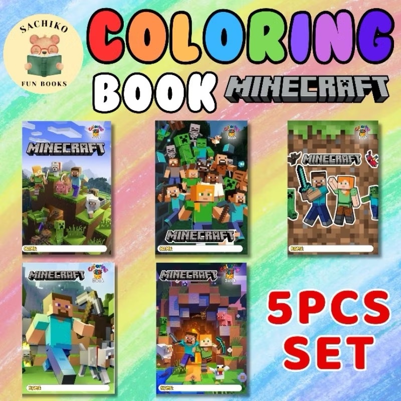 MINECRAFT 5 PIECES COLORING BOOK SET SACHIKO FUN BOOKS | Shopee Singapore