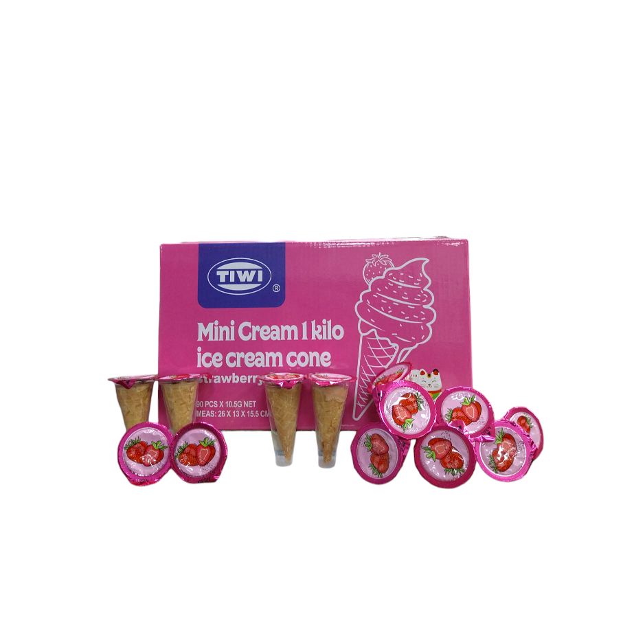 Tiwi Mini Cream 1 kilo Ice Cream Cone Strawberry 90pcs | Shopee Singapore