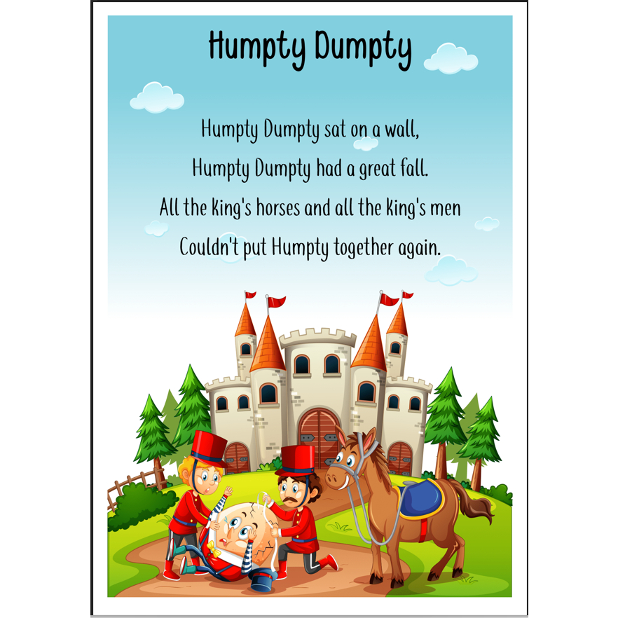 Humpty Dumpty Chart Nursery Rhymes A4 Laminated High Print Quality ...